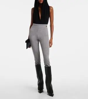 Balmain Wool And Cotton-blend Leggings - Grey