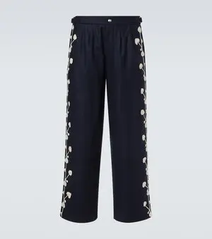 BODE Snowdrop Wide-leg Wool-blend Pants - Blue