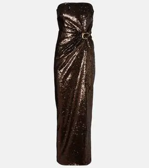 Roland Mouret Gathered Sequined Strapless Gown