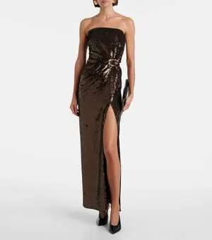 Roland Mouret Gathered Sequined Strapless Gown