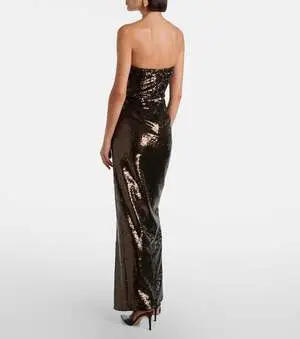 Roland Mouret Gathered Sequined Strapless Gown