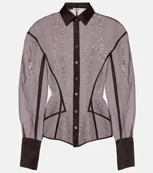 Staud Aida Sheer Silk Organza Shirt - Brown