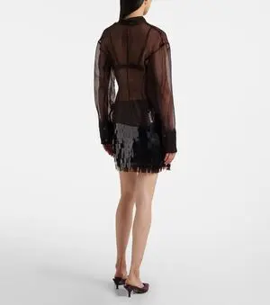 Staud Aida Sheer Silk Organza Shirt - Brown