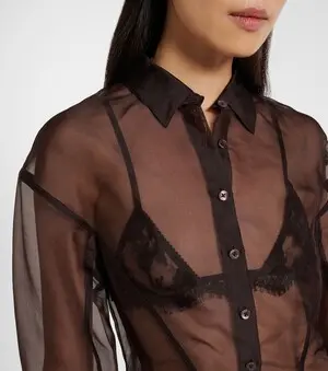 Staud Aida Sheer Silk Organza Shirt - Brown