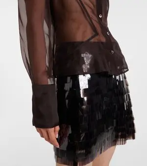 Staud Aida Sheer Silk Organza Shirt - Brown