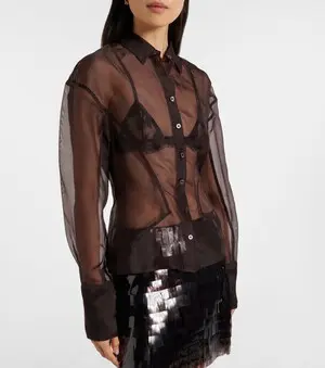 Staud Aida Sheer Silk Organza Shirt - Brown
