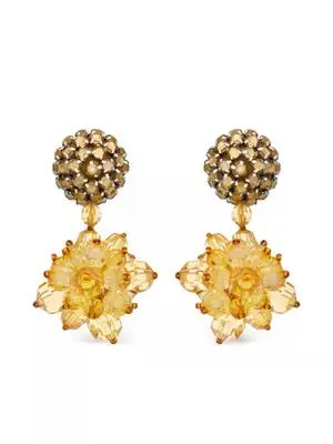 OSCAR DE LA RENTA Oscar De La Renta Beaded Pompom Floral-Pendant Clip-On Earrings