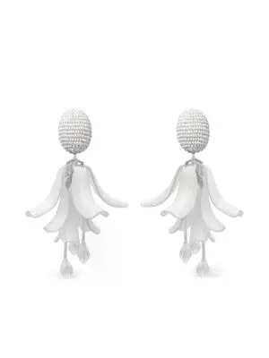 Oscar De La Renta Beaded Floral Drop Earrings - White