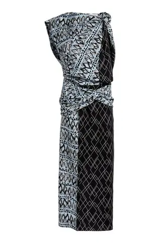 LANVIN Printed Draped Silk Midi Dress - Print