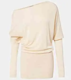 AYA MUSE Draped One-shoulder Minidress - Beige