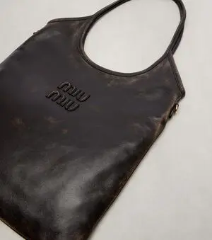 Miu Miu Ivy Medium Distressed Leather Shopper - Brown