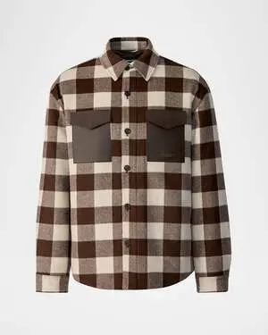 Mackage Ryker-pl Plaid Wool Overshirt With Leather Pockets