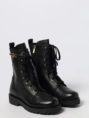 TWINSET Leather Lace-up Combat Boots With Gold-tone Buckle Detail