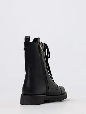 TWINSET Leather Lace-up Combat Boots With Gold-tone Buckle Detail