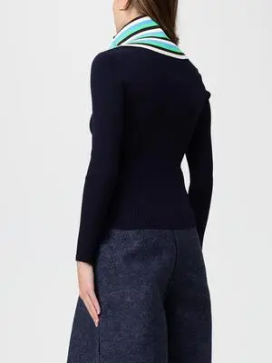 Sunnei Ribbed Knit Top With Striped High Neck - Blue