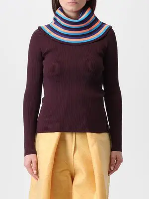 Sunnei Ribbed Knit Top With Striped High Neck - Violet