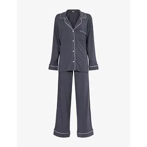 Eberjey Gisele Contrast-piping Stretch-woven Pyjama Set M Graphite/sorbet Pink