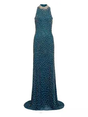 Jenny Packham Embellished High-neck Maxi Dress - Blue
