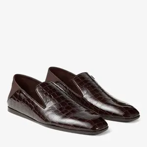 JIMMY CHOO Eliot Slipper Croc-embossed Leather Slippers - Sambuco