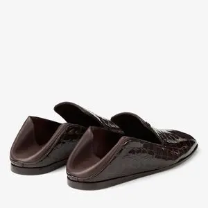 JIMMY CHOO Eliot Slipper Croc-embossed Leather Slippers - Sambuco