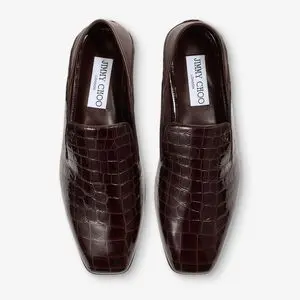 JIMMY CHOO Eliot Slipper Croc-embossed Leather Slippers - Sambuco