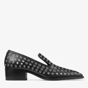 JIMMY CHOO Eliot Metallic Nappa Leather Slippers - Black