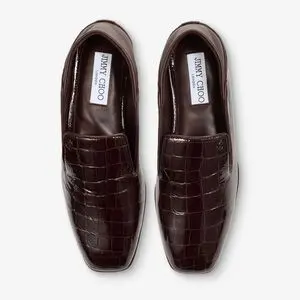 JIMMY CHOO Eliot Croc-embossed Leather Slippers - Sambuco