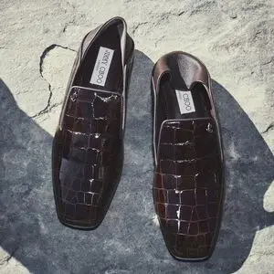 JIMMY CHOO Eliot Croc-embossed Leather Slippers - Sambuco