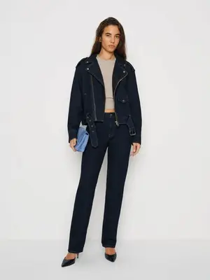 REFORMATION Senna Denim Moto Jacket - Ondine