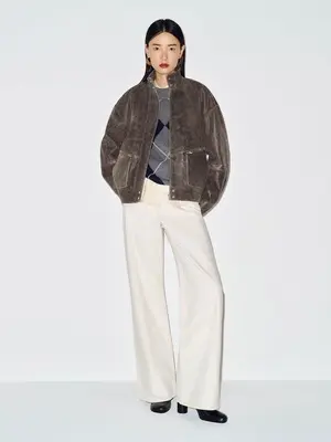 REFORMATION Veda Harrison Leather Oversized Bomber - Black