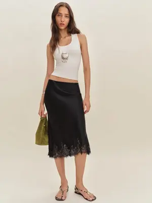 REFORMATION Petites Carolina Silk Skirt - Black