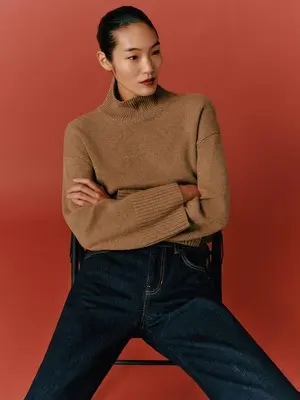 REFORMATION March Regenerative Wool Cropped Turtleneck Chanterelle