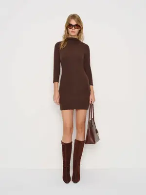 REFORMATION Camille Knit Mini Dress - Brown