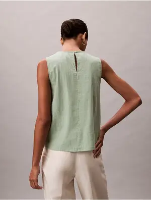 Calvin Klein Linen Cotton Sleeveless Top - Basil