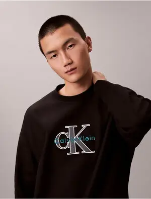 Calvin Klein Premium Terry Monologo Relaxed Sweatshirt - Black