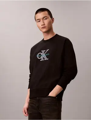 Calvin Klein Premium Terry Monologo Relaxed Sweatshirt - Black