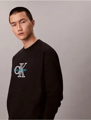Calvin Klein Premium Terry Monologo Relaxed Sweatshirt - Black