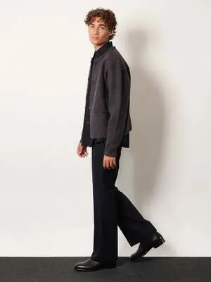 TONYWACK Wool Blend Pinstriped Wide Leg Trousers