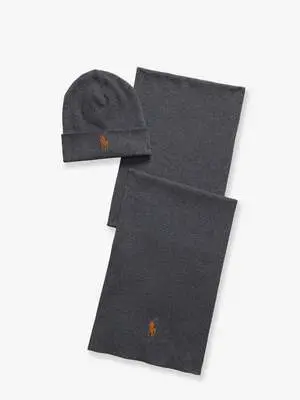 Polo Ralph Lauren Cotton Hat And Scarf Set - Grey