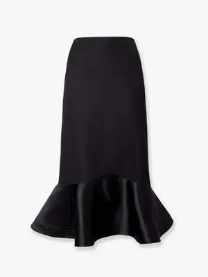 Fendi Grain De Poudre Wool Midi Skirt - Bllack