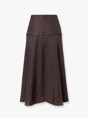 Fendi Midi Ff Jacquard Silk Flared Skirt