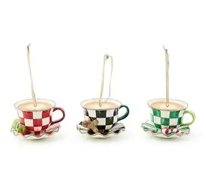 MACKENZIE-CHILDS Check It Out Teacup Ornaments Set Of 3 - One-color