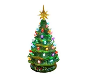 JOYFY 12' Ceramic Christmas Tree With Multicolo Red Led Lights - One-color