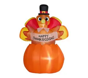JOYFY 6ft Thanksgiving Inflatables Turkey On Pumpkin - One-color