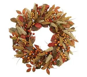 NORTHLIGHT Leaves And Berries Harvest Wreath 24, Unlit - One-color