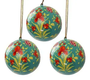 GLOBAL CRAFTS Handpainted Ornament With Flowers, Set Of 3 - One-color