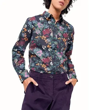 WILDFANG Essential Long Sleeve Button-up Shirt - Wildflower Navy