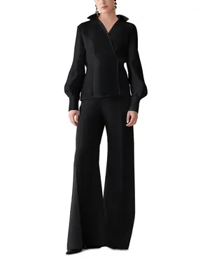 Carolina Herrera Silk Puff Sleeve Wrap Top