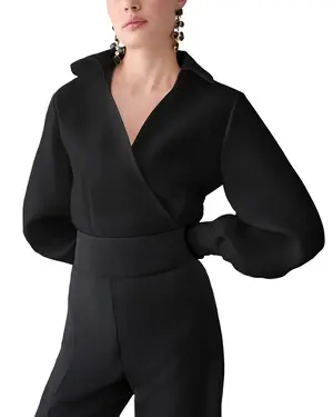 Carolina Herrera Silk Puff Sleeve Wrap Top