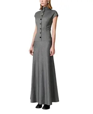 NOCTURNE Button Accent High Neck Maxi Dress